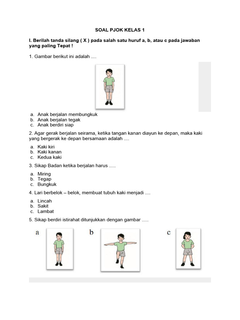 Soal Pjok Kelas 1 | PDF | Olahraga & Rekreasi | Seni & Disiplin Bahasa
