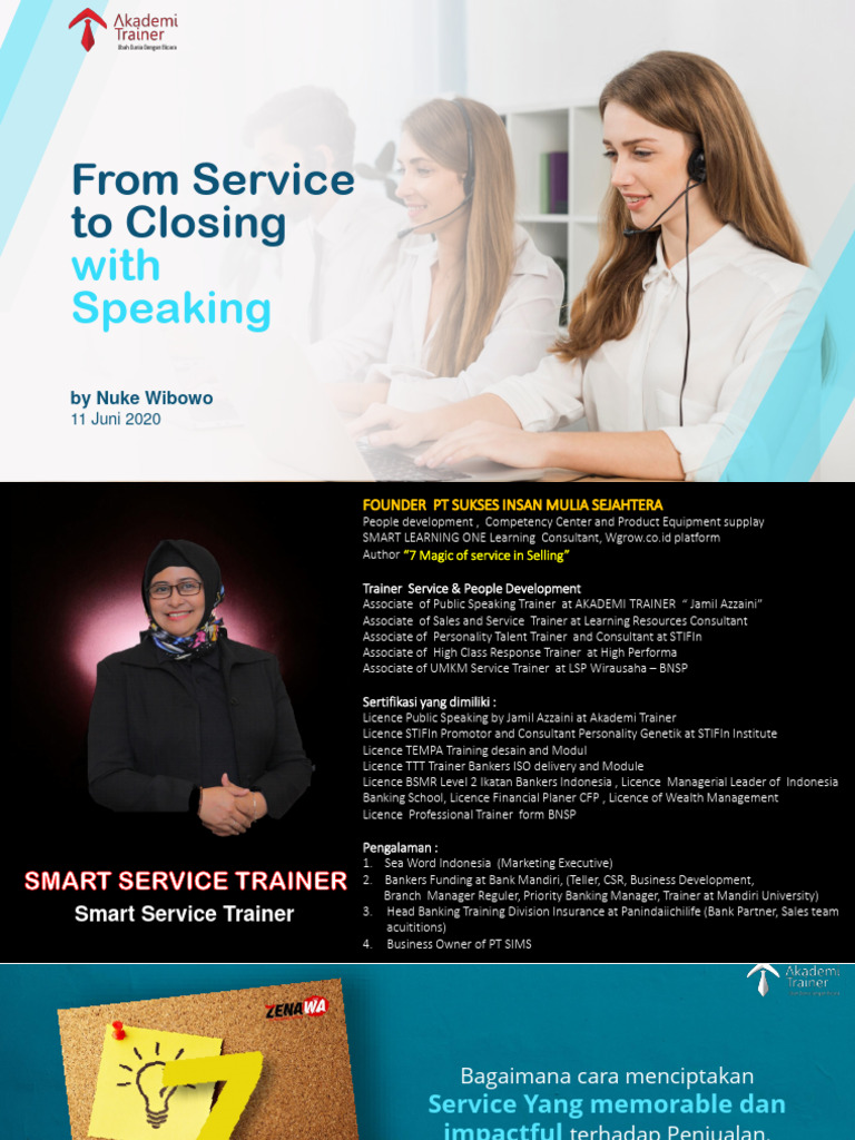 Materi From Service To Closing With Speaking - Akademi Trainer | PDF