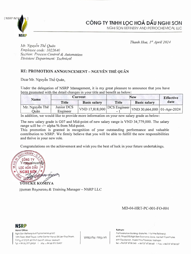 Promotion Announcement for DCS Engineer | PDF