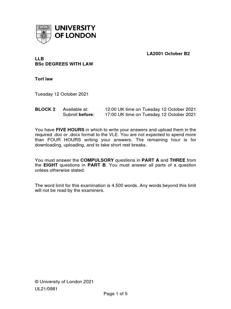 Tort Exam 2021 (Oct) B | PDF | Privacy | Personal Protective Equipment