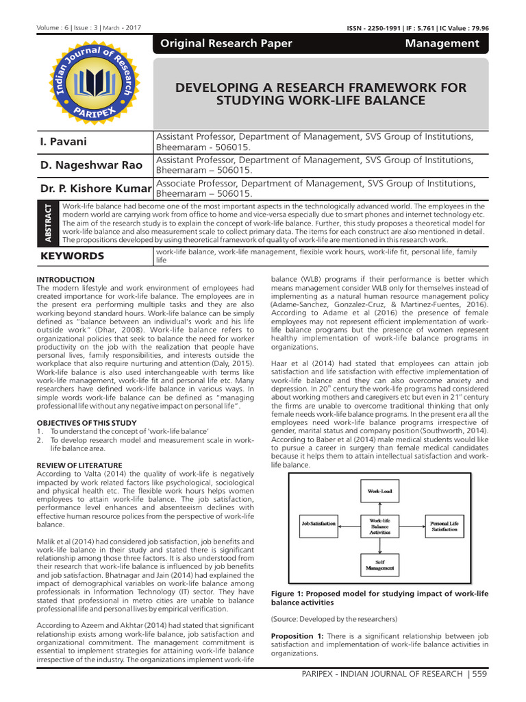 DEVELOPING A RESEARCH FRAMEWORK FOR STUDYING WORK-LIFE BALANCE ...