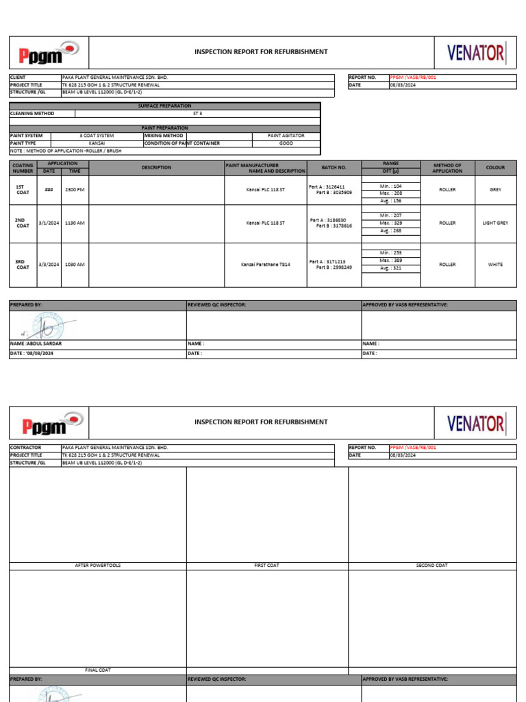 Painting Report -Beam Refurbishment | PDF | Paintings | Industrial Processes
