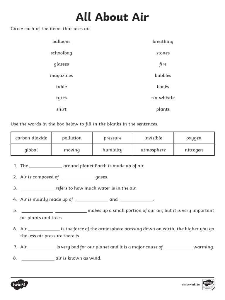 Roi SC 116 All About Air Worksheet - Ver - 3 | Download Free PDF | Atmosphere Of Earth | Atmosphere