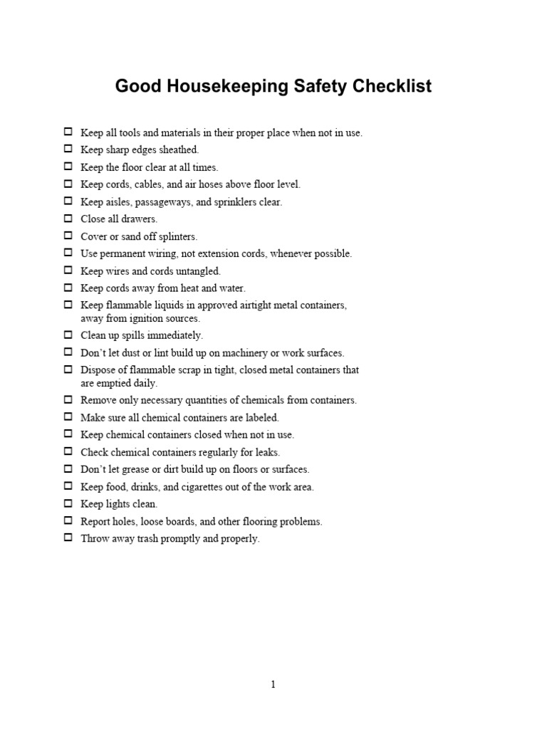 7 Minute Safety Good Housekeeping Check List | PDF | Housekeeping | Safety