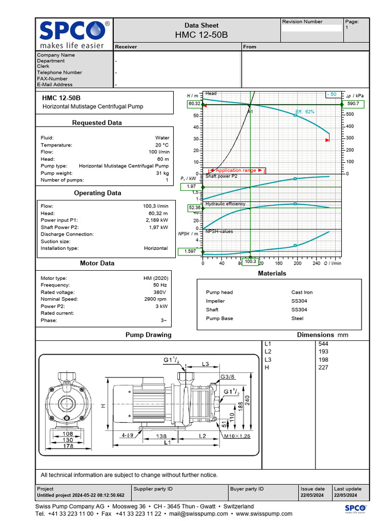 Data Sheet HMC 12-50B | PDF | Pump | Mechanical Engineering