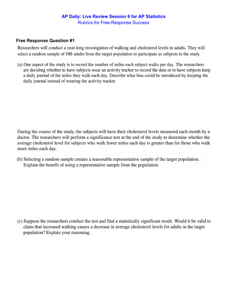 AP Statistics Free-Response Review 6 | PDF