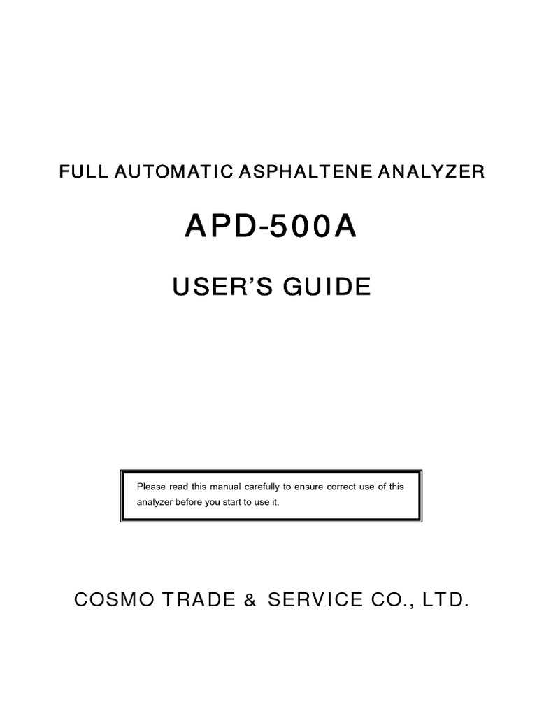 FULL AUTOMATIC ASPHALTENE ANALYZER APD-500A_users | Download Free PDF ...