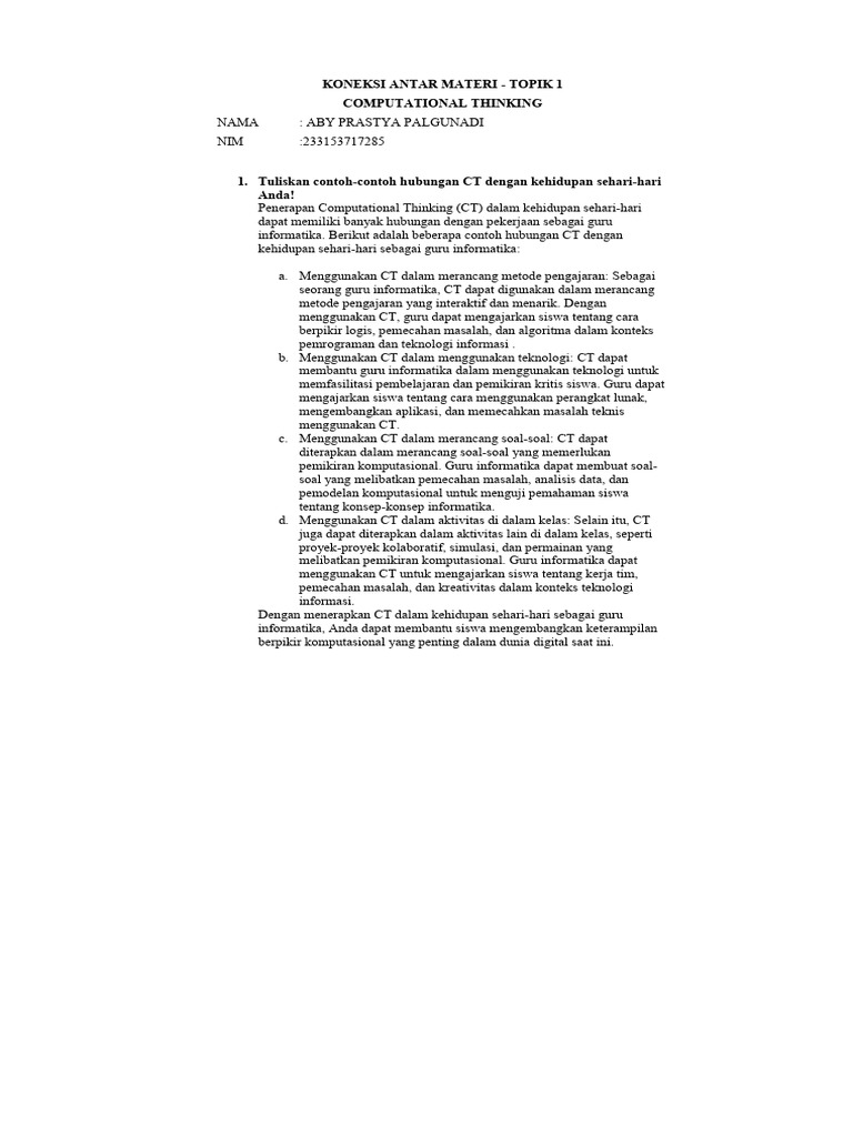 Koneksi Antar Materi T1 CT | PDF | Komputer