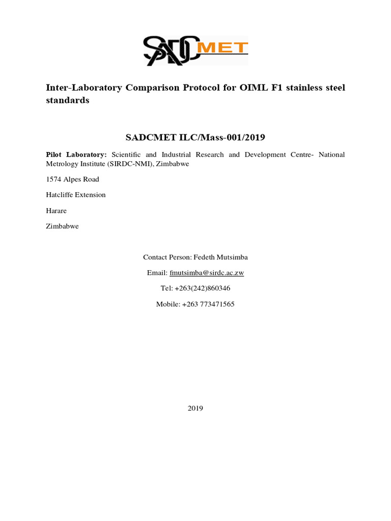 SADCMET Comparison Protocol for OIML F1 stainless steel standards final ...