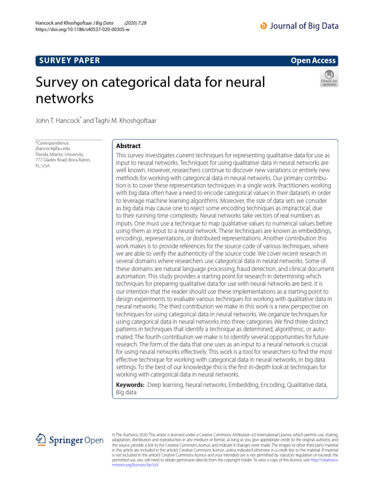 Survey On Categorical Data For Neural Networks: Open Access Survey Paper | PDF | Deep Learning ...