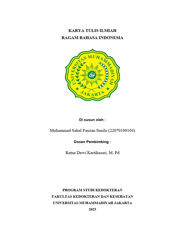 Muhammad Sahal Fauzan S - Karya Tulis Ilmiah | PDF | Seni & Disiplin Bahasa