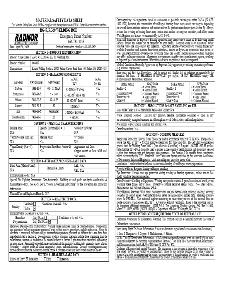 17.welding Rods - MSDS | PDF | Welding | Construction