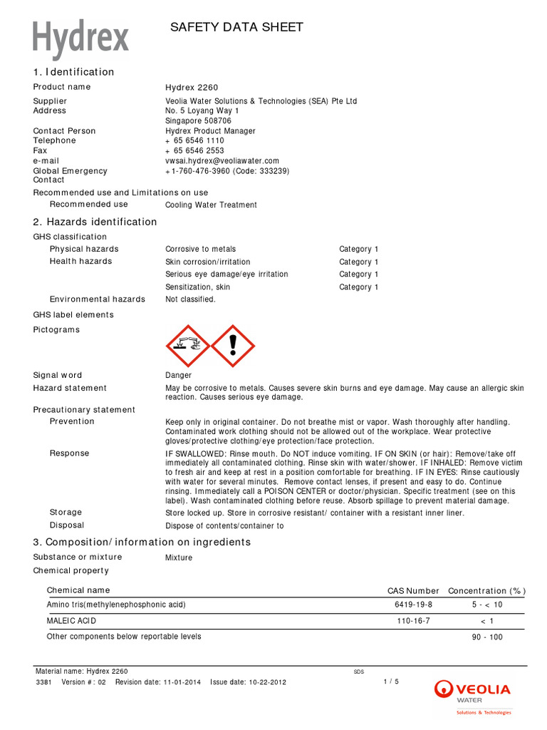 32.MSDS HYDREX 2260 SG_GHS | PDF | Toxicity | Magnesium
