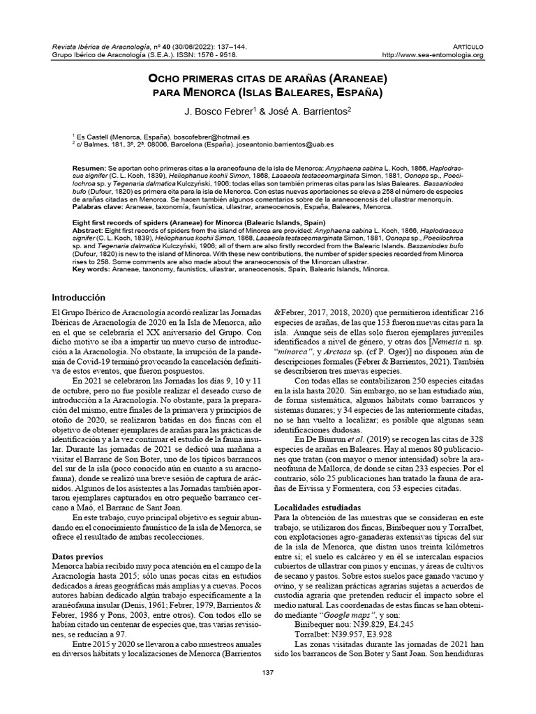 Febrer & Barrientos 2022 Rev 40 137 144 | PDF | Araña