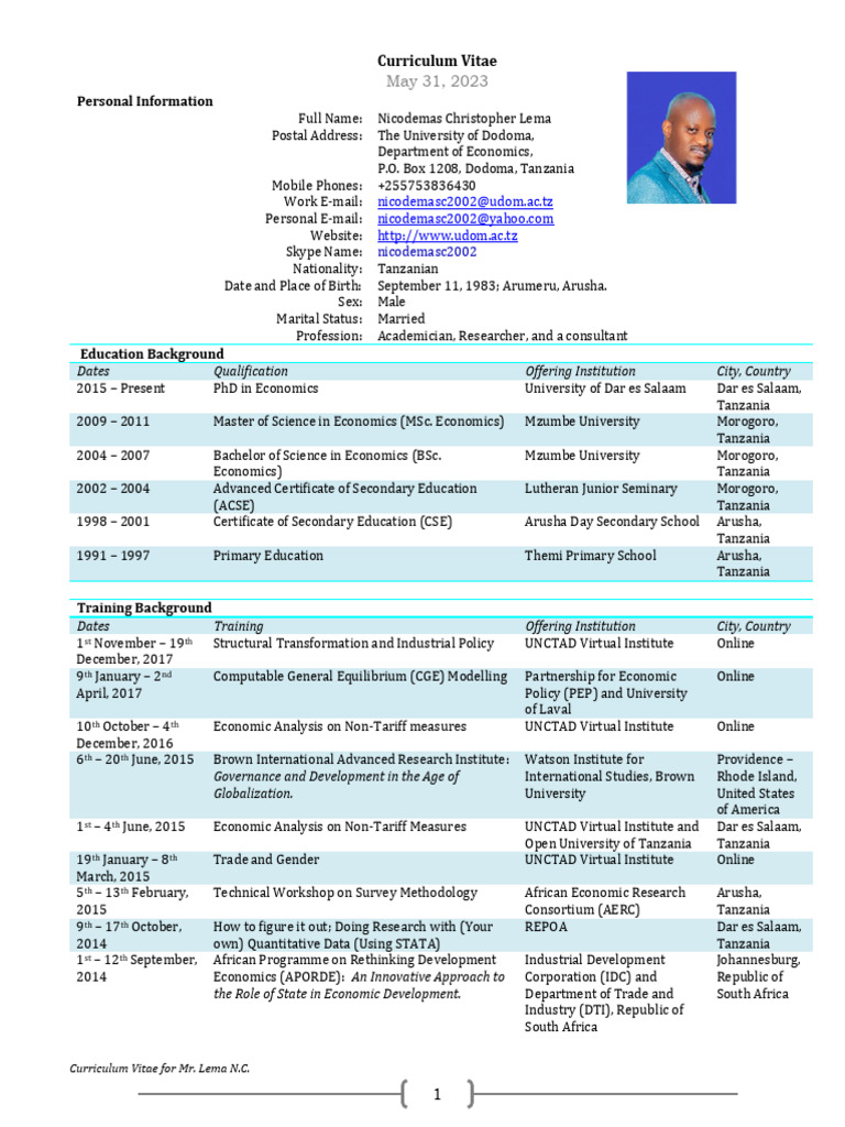 CV_Nicodemas Lema | Download Free PDF | Tanzania | Economics