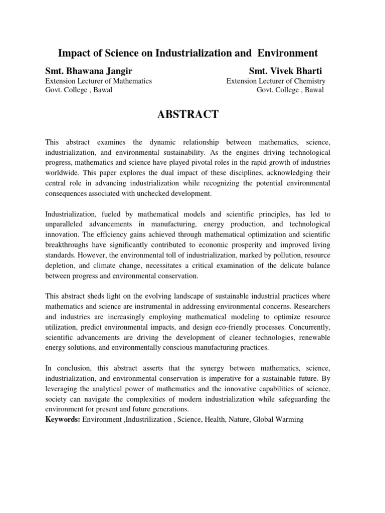 Paper Impact of Science On Industrialization and Environment | PDF ...