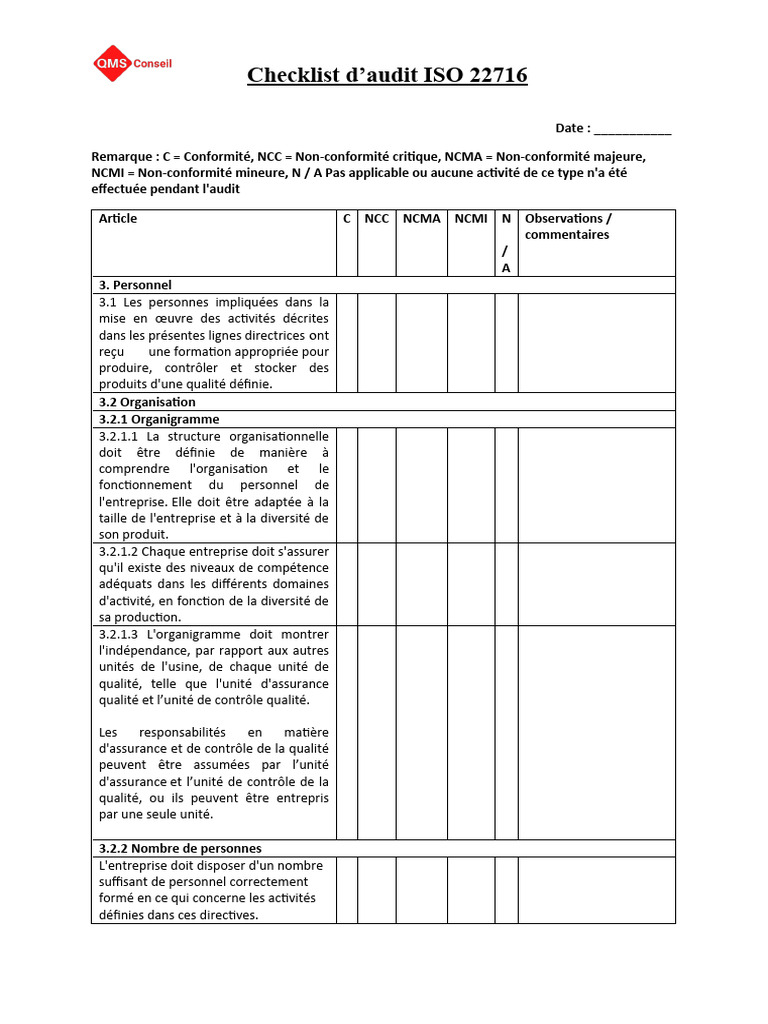 ISO 22716 2017 Checklist | PDF | Audit