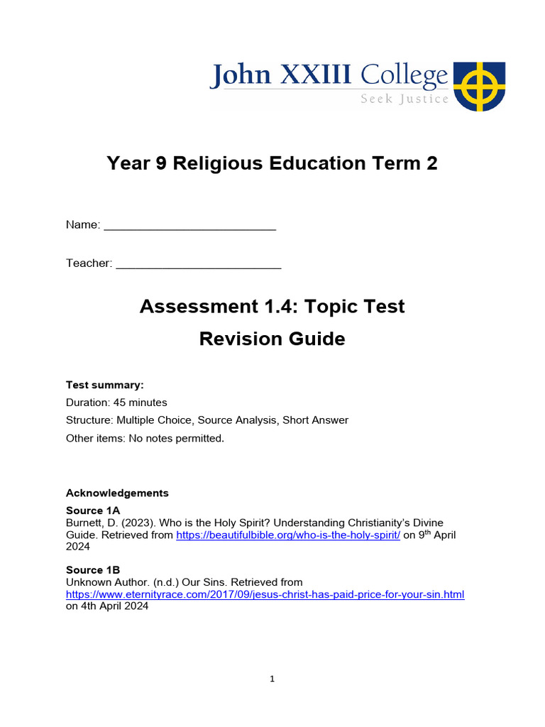 9re Test Rev Guide | PDF | Gospel Of Mark | Holy Spirit