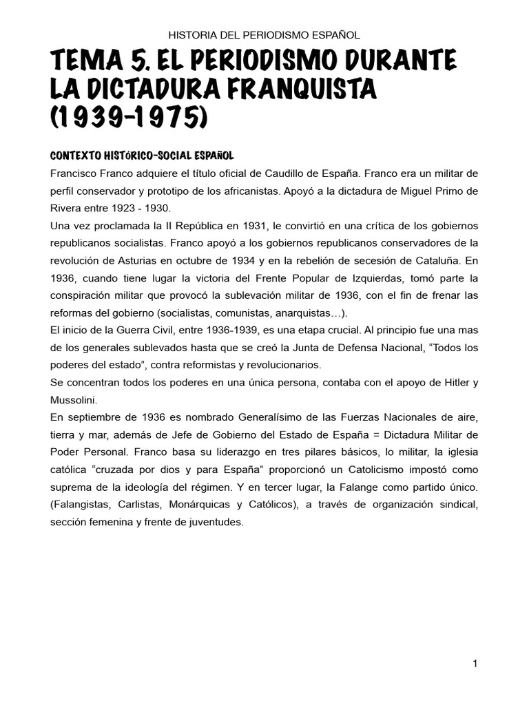 Tema 5 | PDF | España franquista | Francisco franco