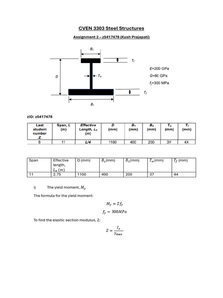 z5417478 Steel Structures Assignment 2 | PDF | Beam (Structure) | Buckling