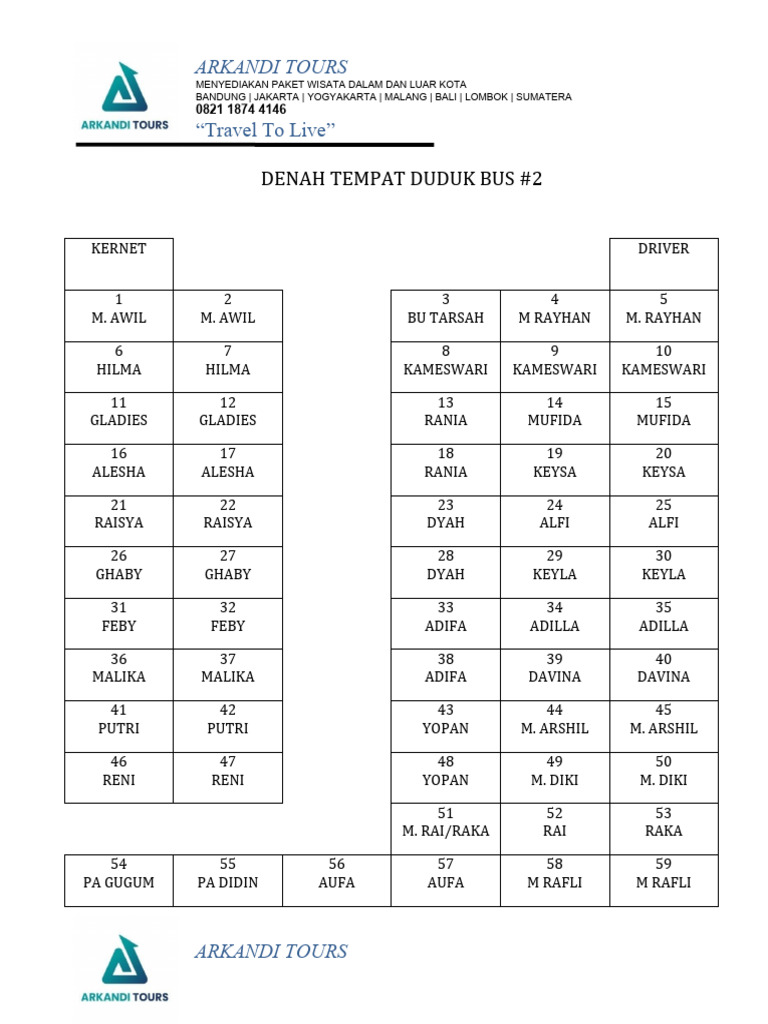 Denah Tempat Duduk Bus 59 Seat | PDF