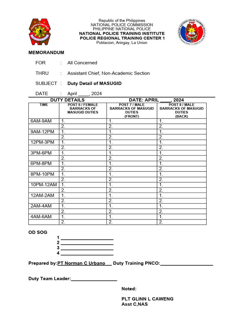 Weekend Duty Detail New | PDF