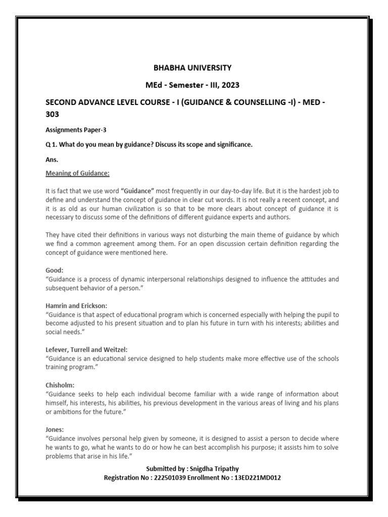 Assignment Papers 3 Semister III | PDF | Teachers | Counseling Psychology