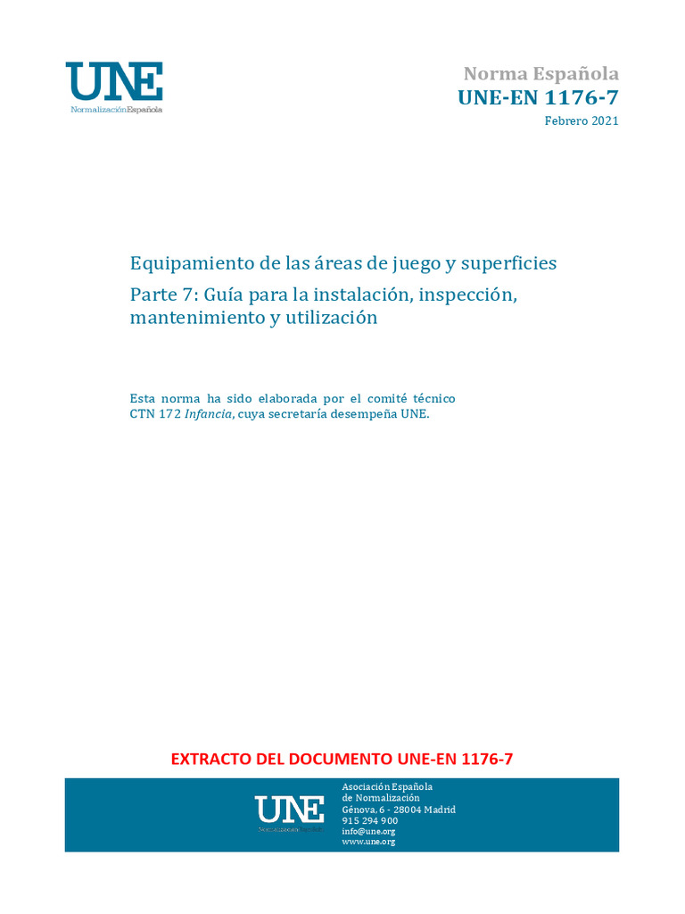 Guía UNE-EN 1176-7: Instalación y Mantenimiento de Áreas de Juego | PDF