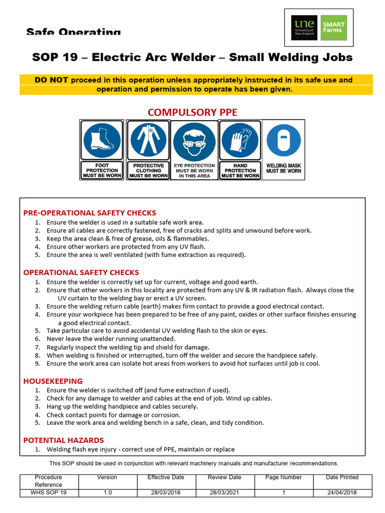 Safe Operating Procedures 19 Electric Arc Welder Small Welding Jobs ...
