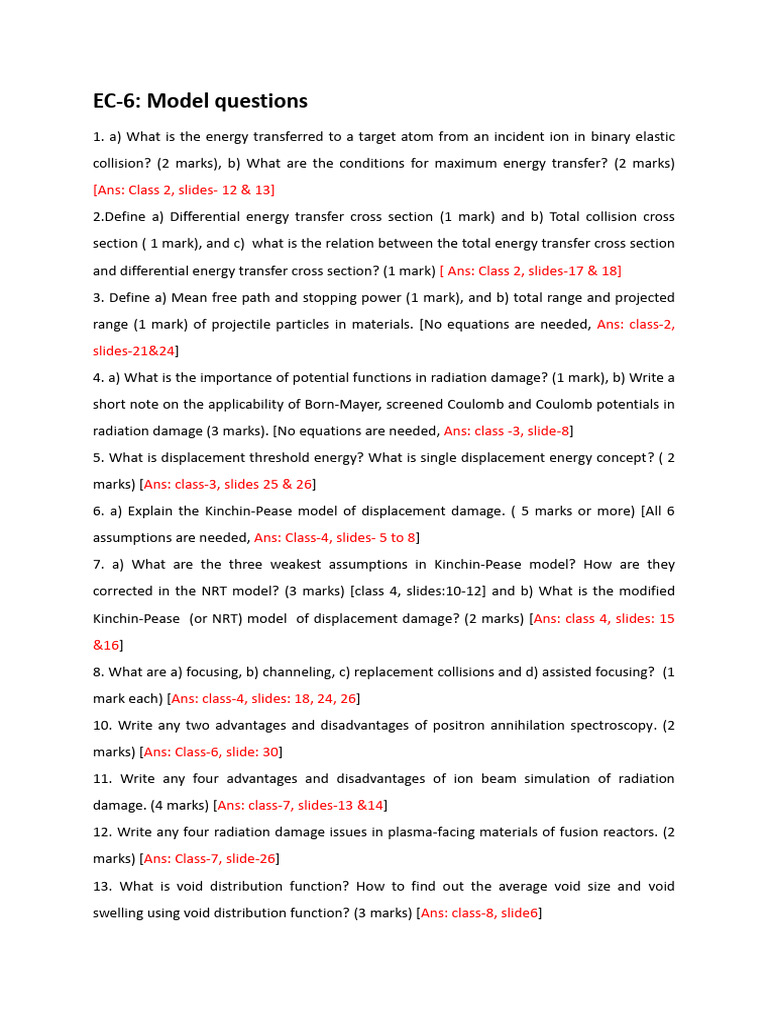 Questions EC6 Renjith | PDF | Physical Sciences | Nuclear Physics