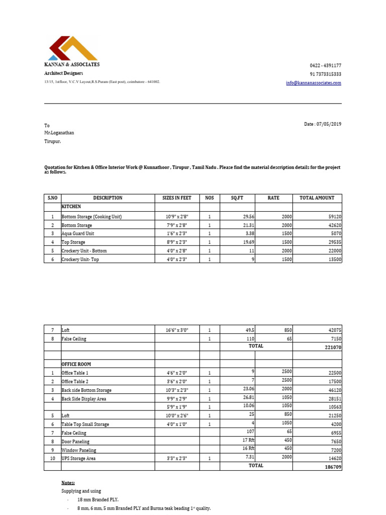 Quotation - Kunnathoor - Kitchen & Office | PDF | Plywood | Door