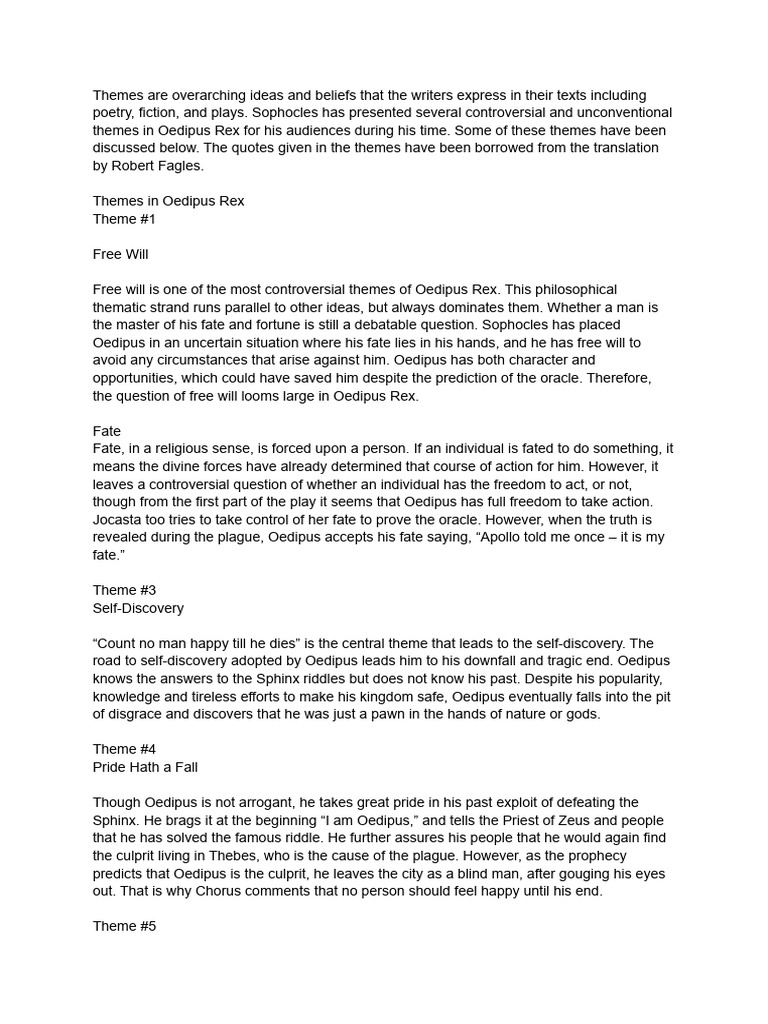 Themes of Oedipus Rex | PDF | Oedipus