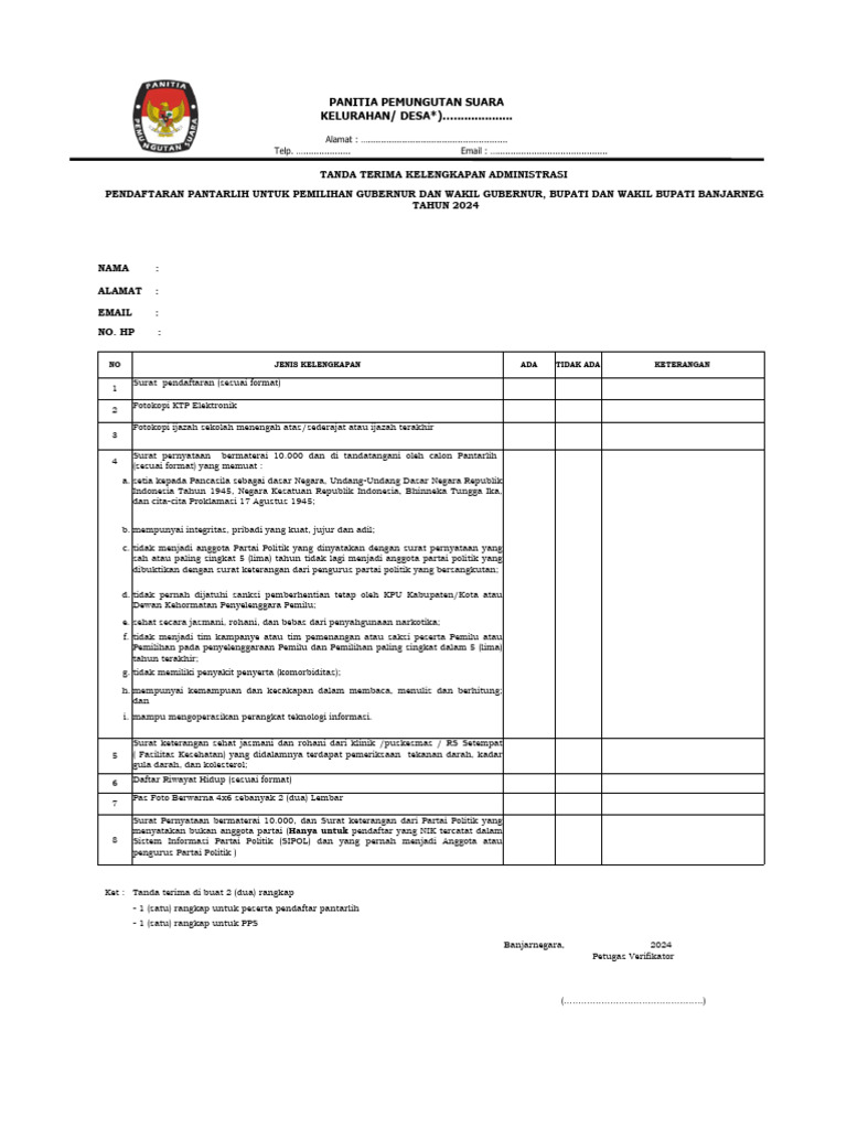 Kop Pps - Checklist Kelengkapan Berkas Pendaftaran Pantarlih | PDF
