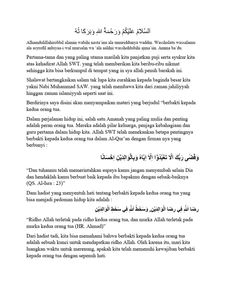 Teks Pidato Berbakti Kepada Orang Tua | PDF | Kesehatan Holistik | Agama & Spiritualitas