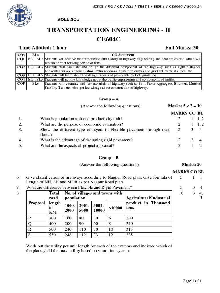 Ce 6 Ce604c Transportation Engineering-II r21 | PDF | Road ...