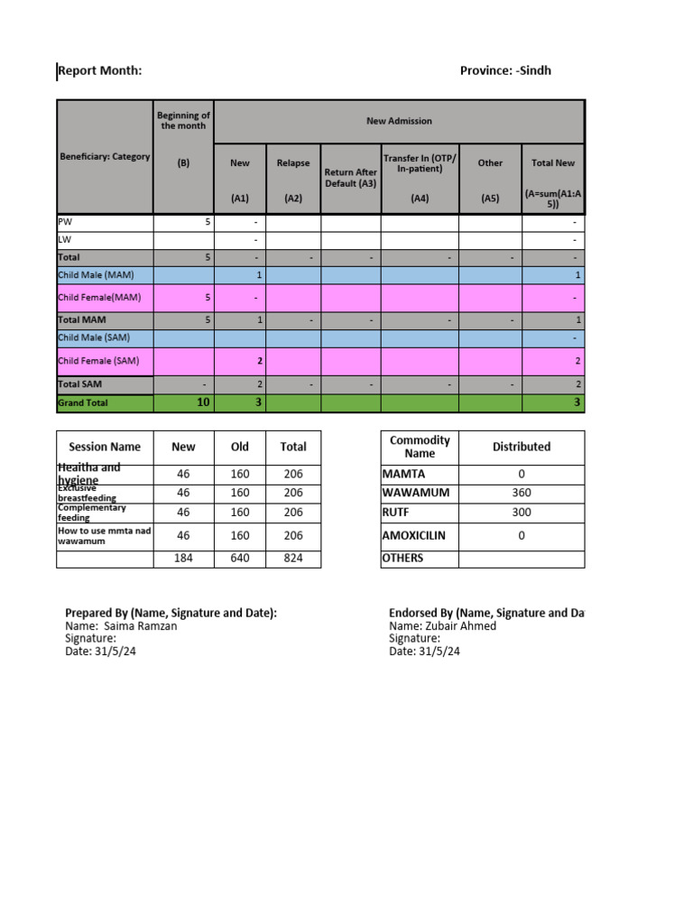 SAM & MAM Monthly Report TSFP May FC New Karachi 2024 | PDF