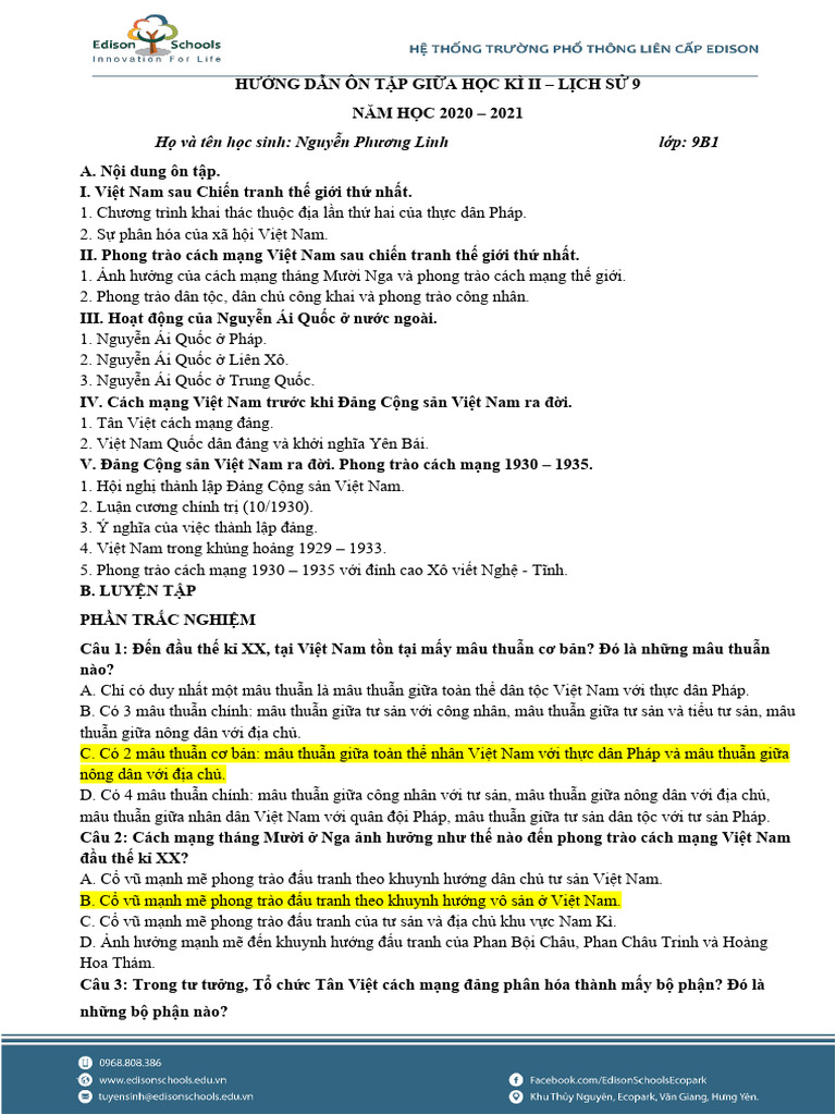 HDOT - LỊCH SỬ 9 - GKII | PDF