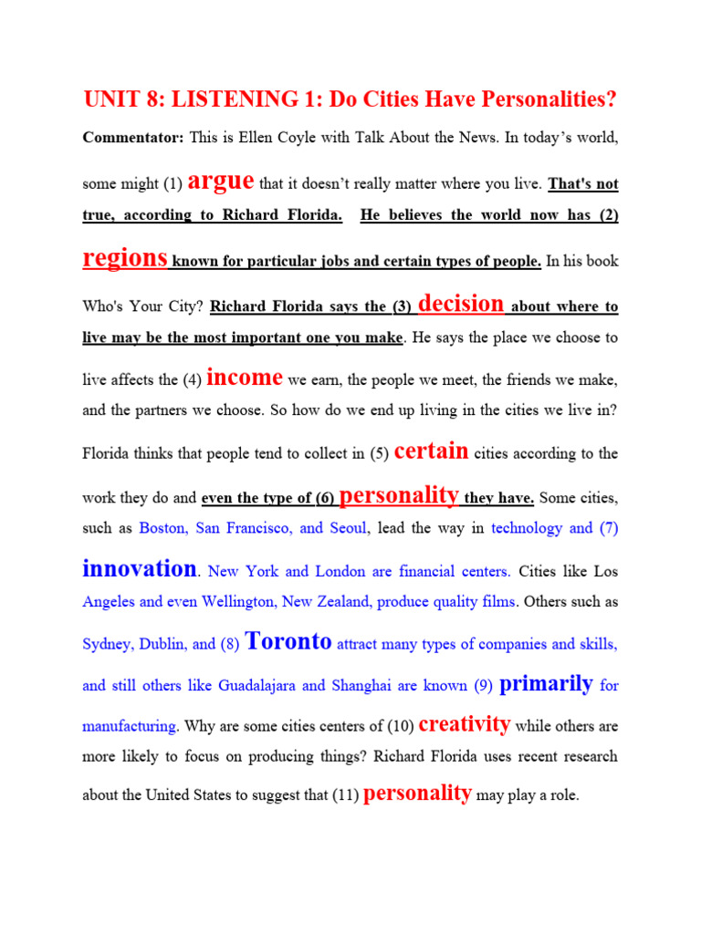 UNIT 8- LIS 1+2- KEY | Download Free PDF | Beijing