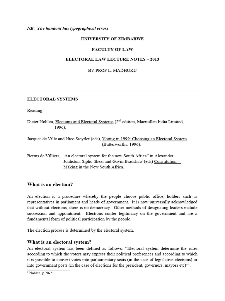 Electoral Law Handout | PDF | Voting | Group Decision Making