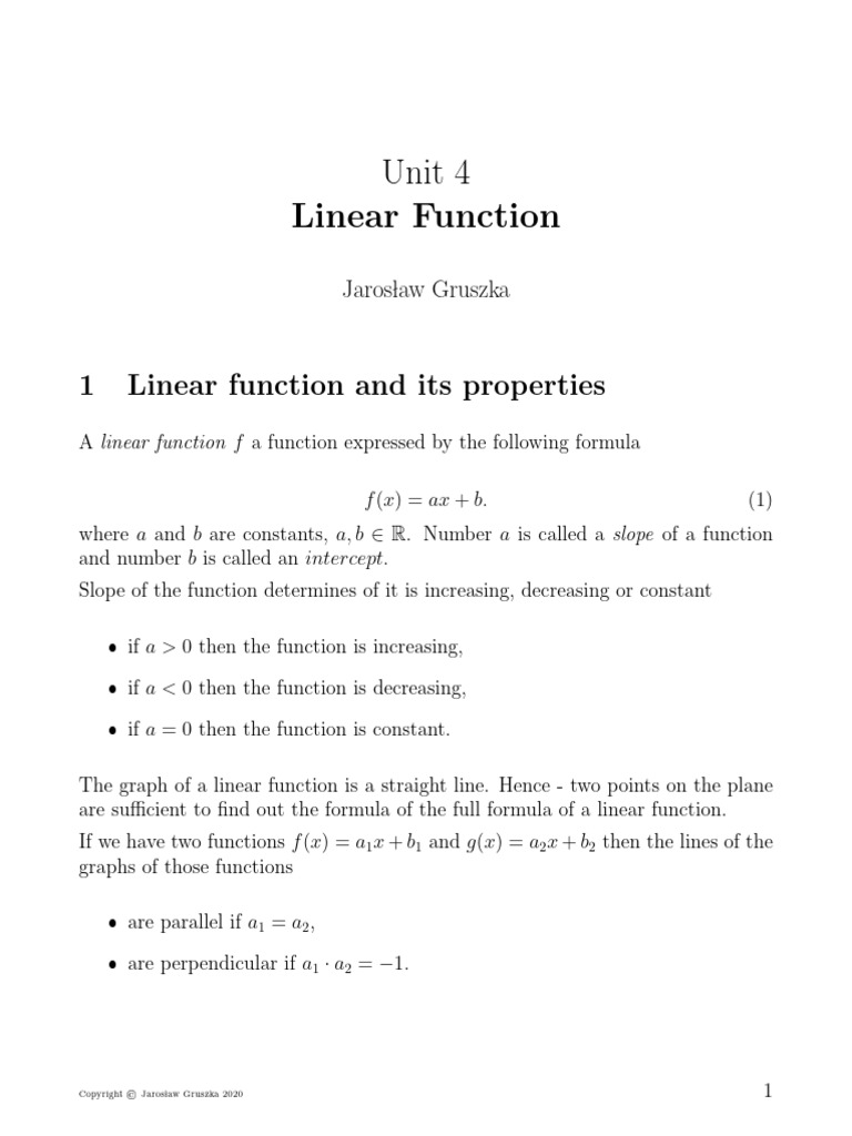 Unit 4 Linear Function | PDF | Equations | System Of Linear Equations