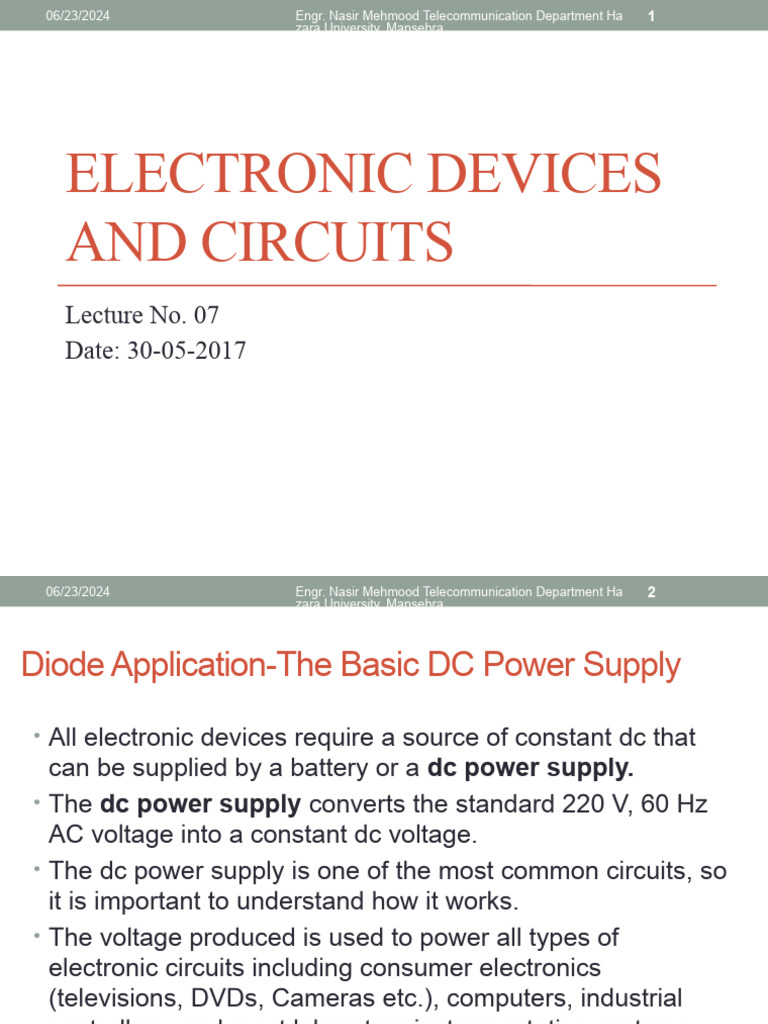 Lecture # 07 - Power Supply-Half Wave Rectifier | PDF | Rectifier | Power Supply
