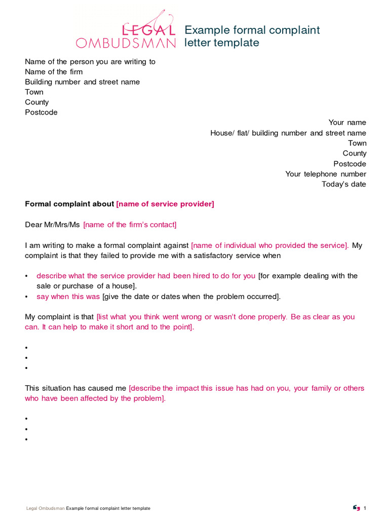Formal Complaint Template | PDF