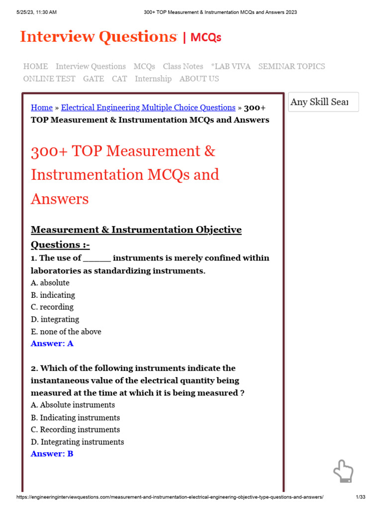 300+ TOP Measurement & Instrumentation MCQs and Answers 2023 | PDF ...
