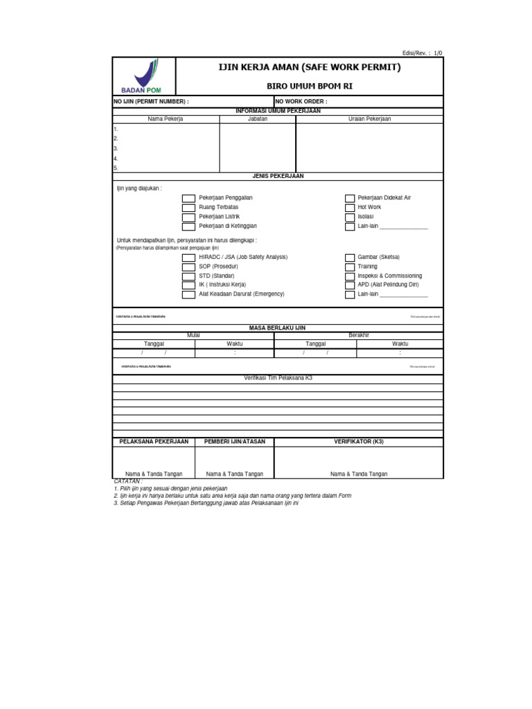 05 Formulir Izin Kerja Form | PDF