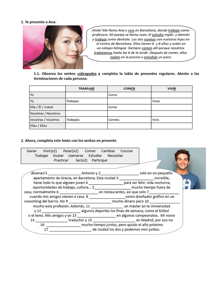 Presentaci - N Del Presente Regular y PR - Ctica Controlada. | PDF