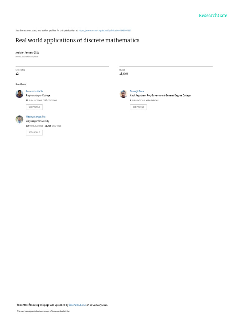 Real World Applications of Discrete Mathematics: January 2021 | PDF ...