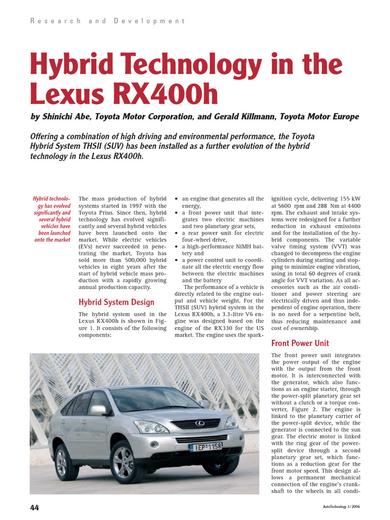 Lexus RX400h | PDF | Hybrid Electric Vehicle | Power Inverter