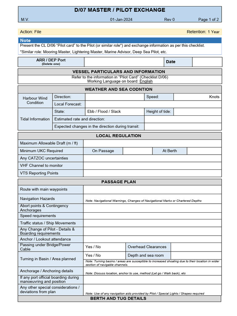 D-07 Master Pilot Exchange Information | PDF | Tugboat | Anchor