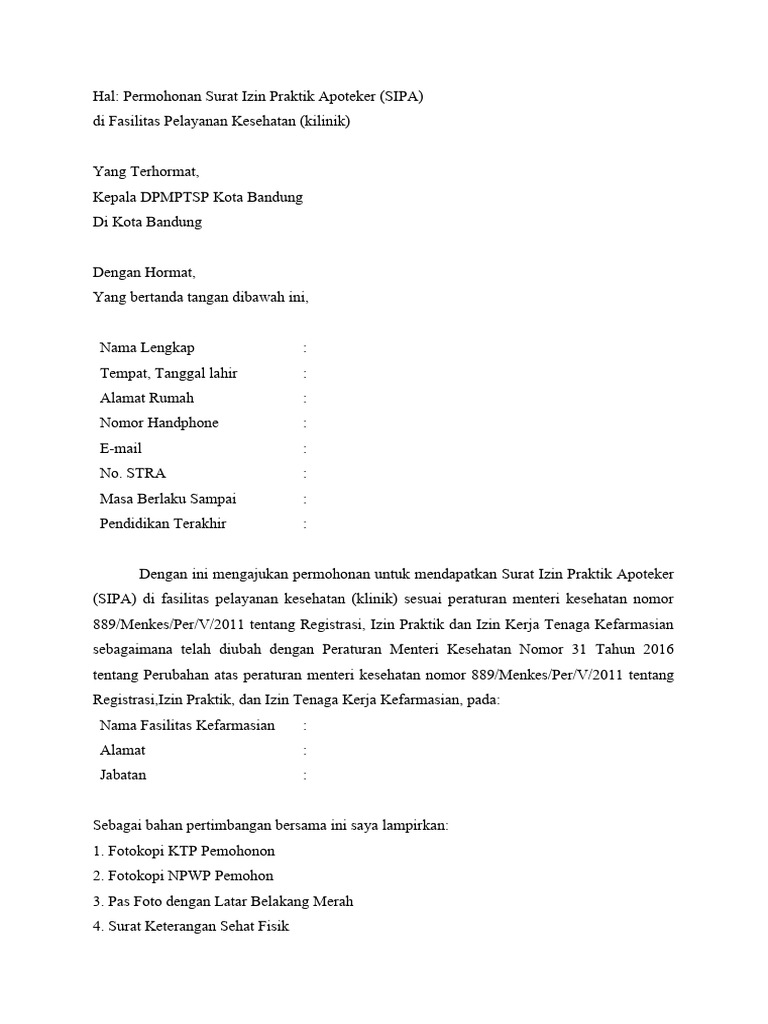 Surat Permohonan SIPA Contoh | PDF | Kesehatan Holistik