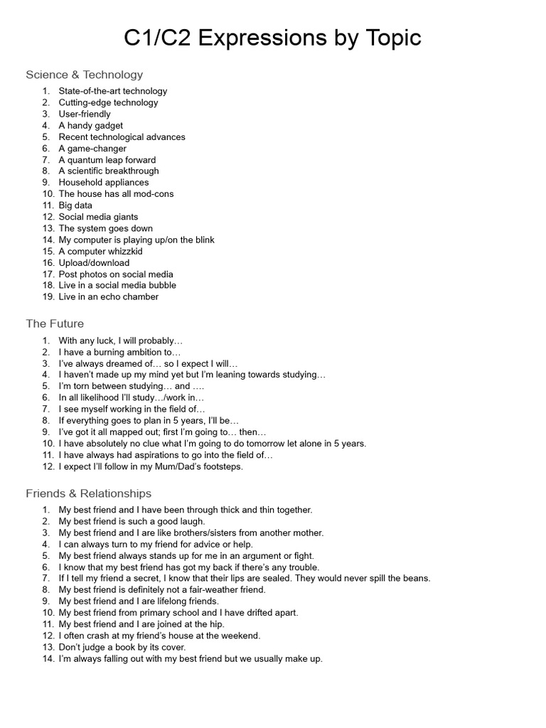 c1 - c2 Expressions-By-Topic | PDF | Language Arts & Discipline